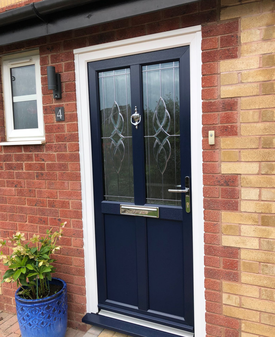 Beautiful, blue Elegance door with handcrafted bevelled glass and ...